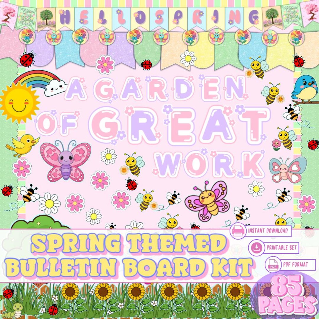 Spring Bulletin Board Kit Printable | 85 Pages Hello Spring Banner ...