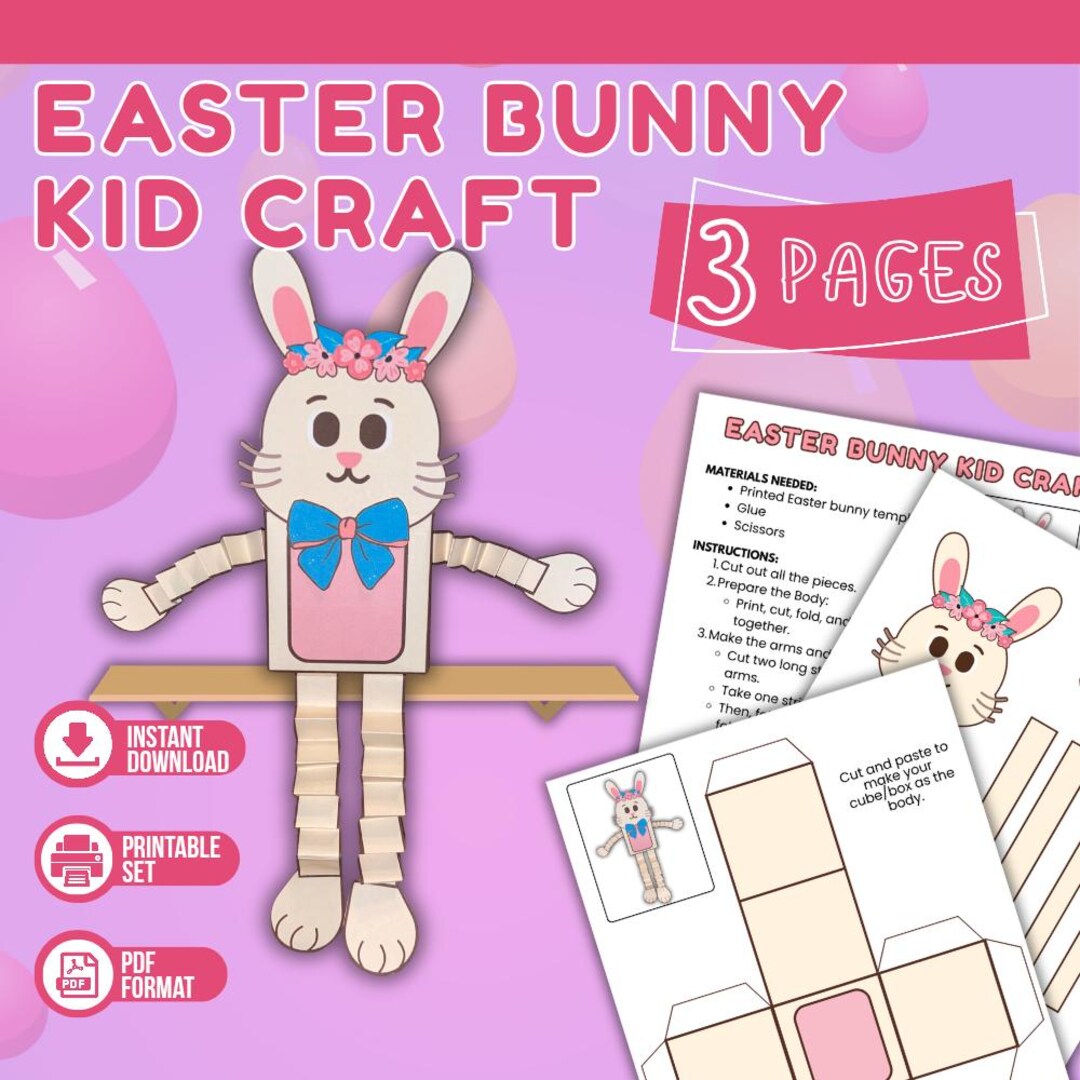 Easter Bunny Craft Printable | Easter Kids Craft Template | Bunny Paper ...