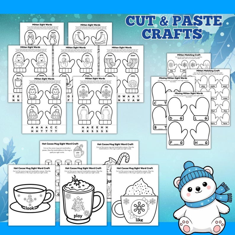 Winter Sight Word Crafts – Kindergarten Literacy, Cut & Paste (PDF) - Etsy
