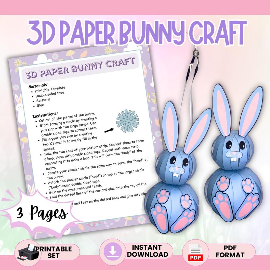3D Paper Bunny Craft Printable | Easter Bunny Craft for Kids | Spring ...