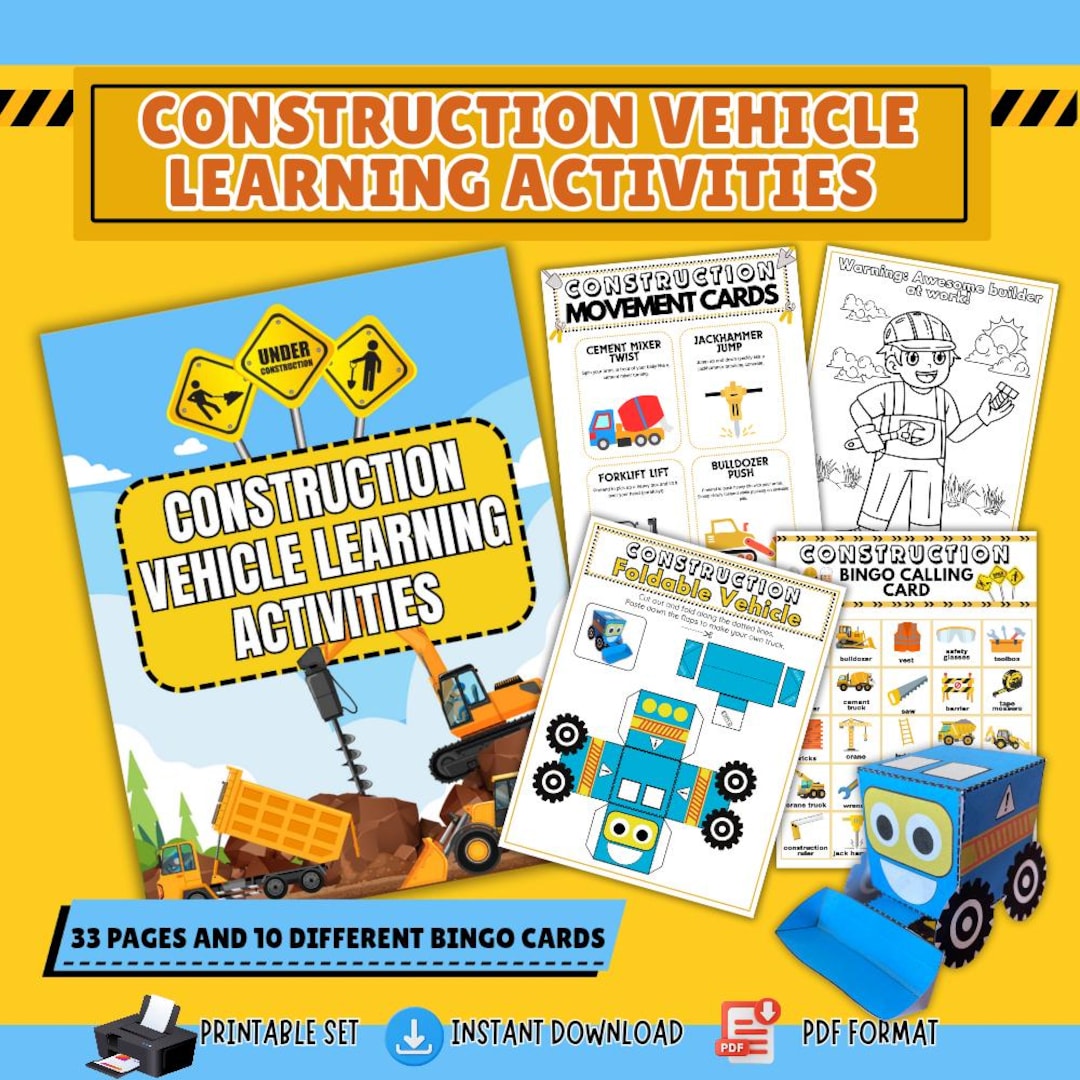 Construction Activity Pack for Kids - Printable Bingo, Worksheets ...