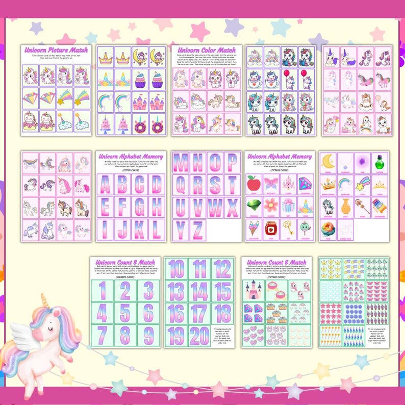 Unicorn Memory Game Printable, Unicorn Matching Game, Preschool Memory ...