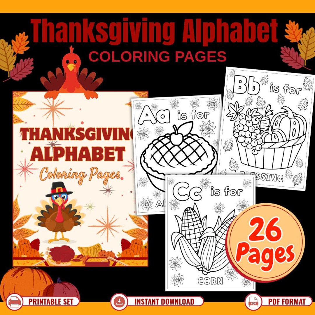 Thanksgiving Alphabet Coloring Pages | A-Z Fall Activity (PDF) - Etsy