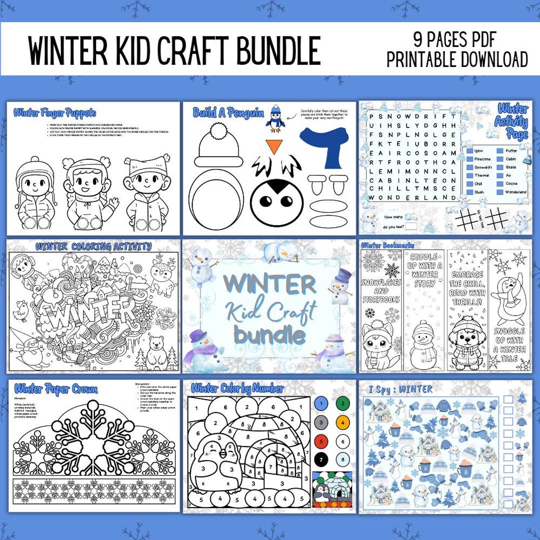 Winter Kids Craft Bundle Printable – Winter Activities for Kids, Snow ...