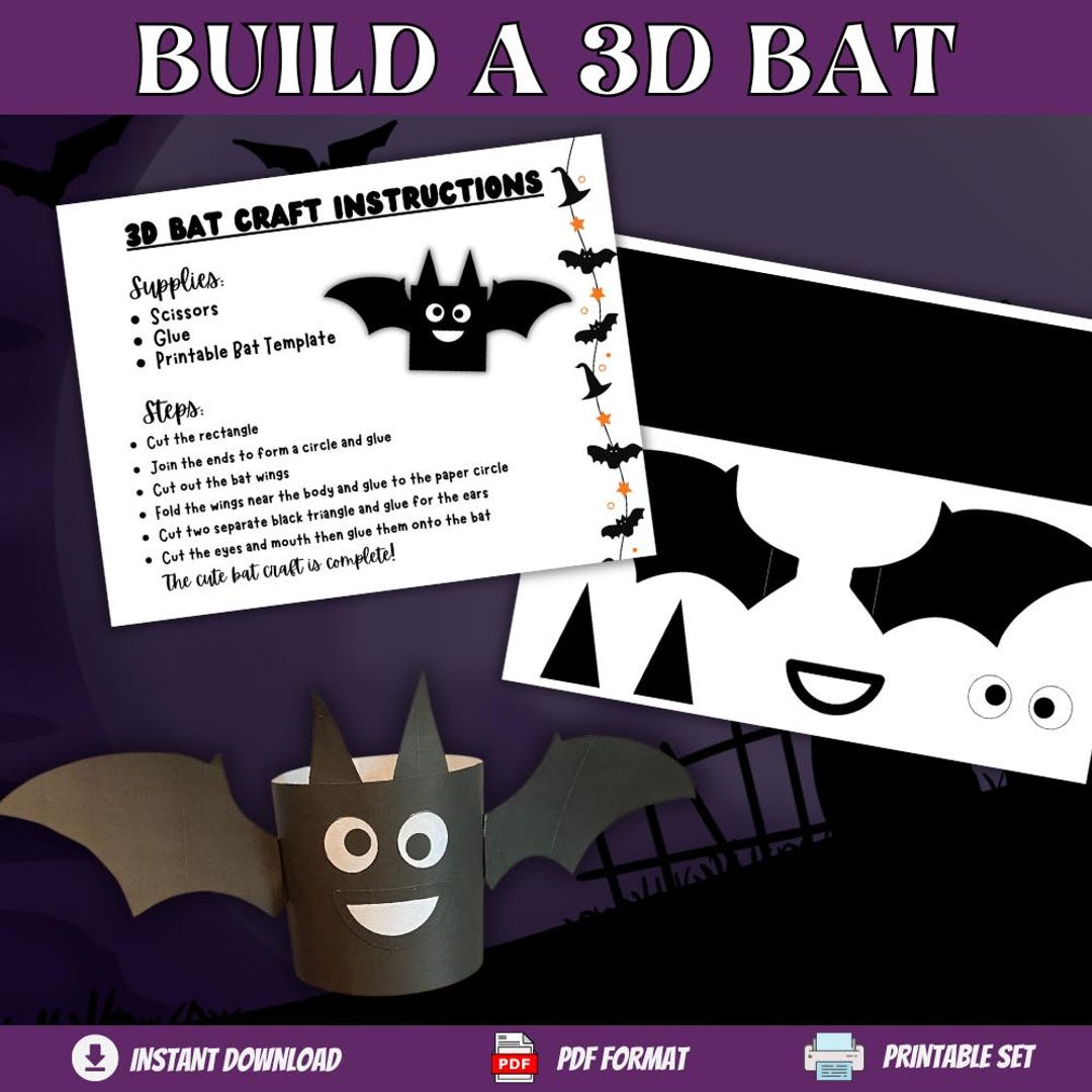 3D Bat Craft Printable: Halloween Paper Activity (PDF) - Etsy
