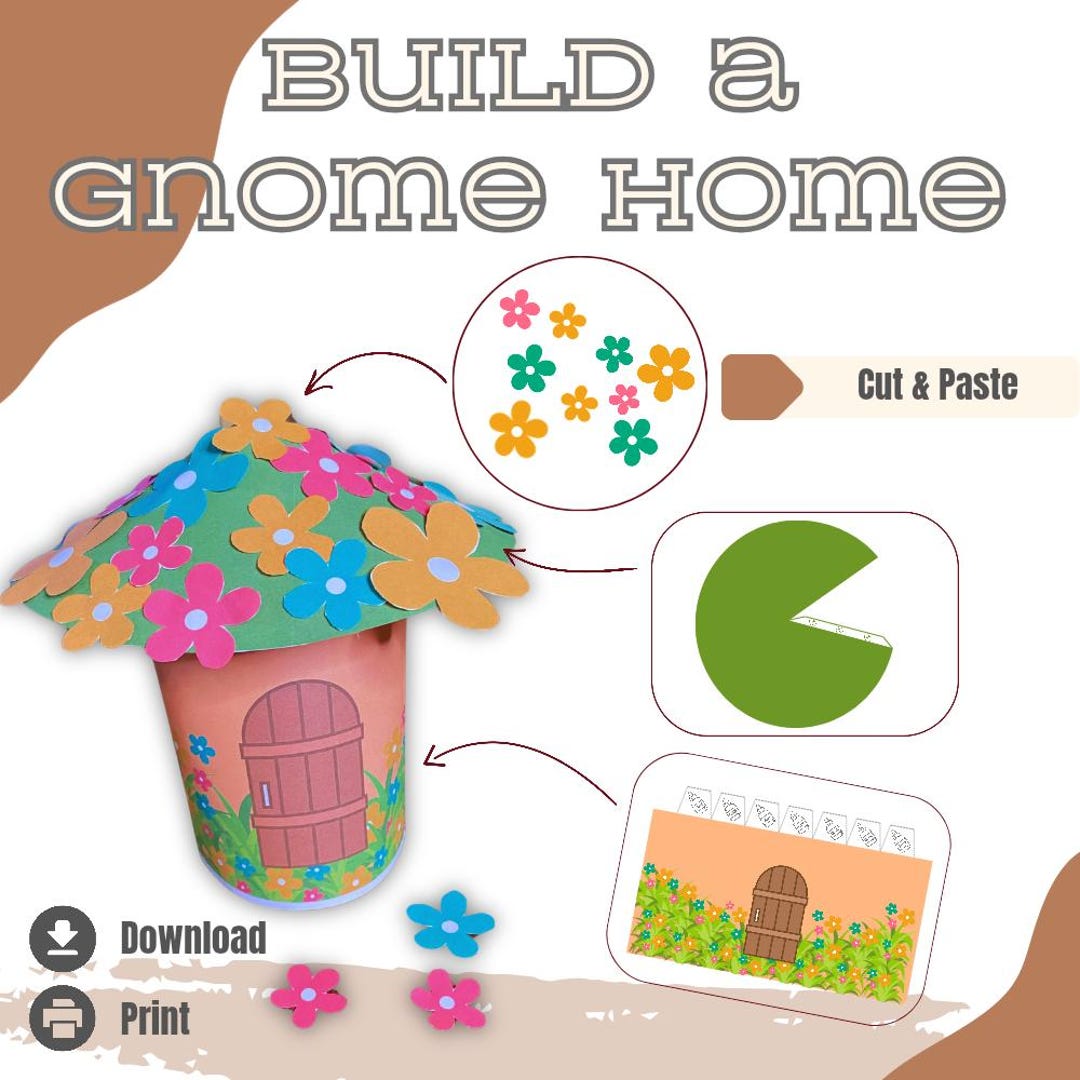 Gnome Home Craft Printable | Kids Cut and Paste Activity (PDF Download ...