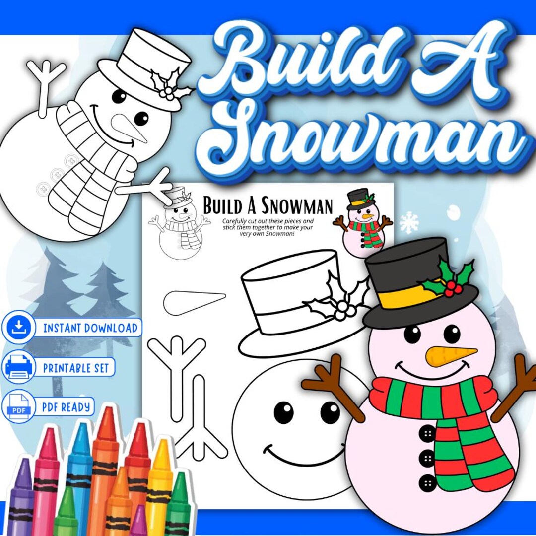 Winter Snowman Printable Craft Kit – Cut, Color & Paste Activity for ...