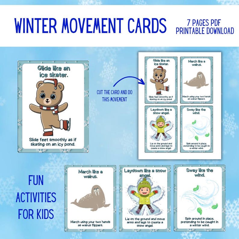 Winter Movement Cards for Kids | Gross Motor Activity Cards | Indoor ...