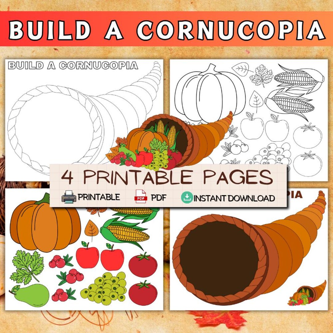 Cornucopia Craft | Thanksgiving Cut and Paste Activity (PDF Pattern) - Etsy