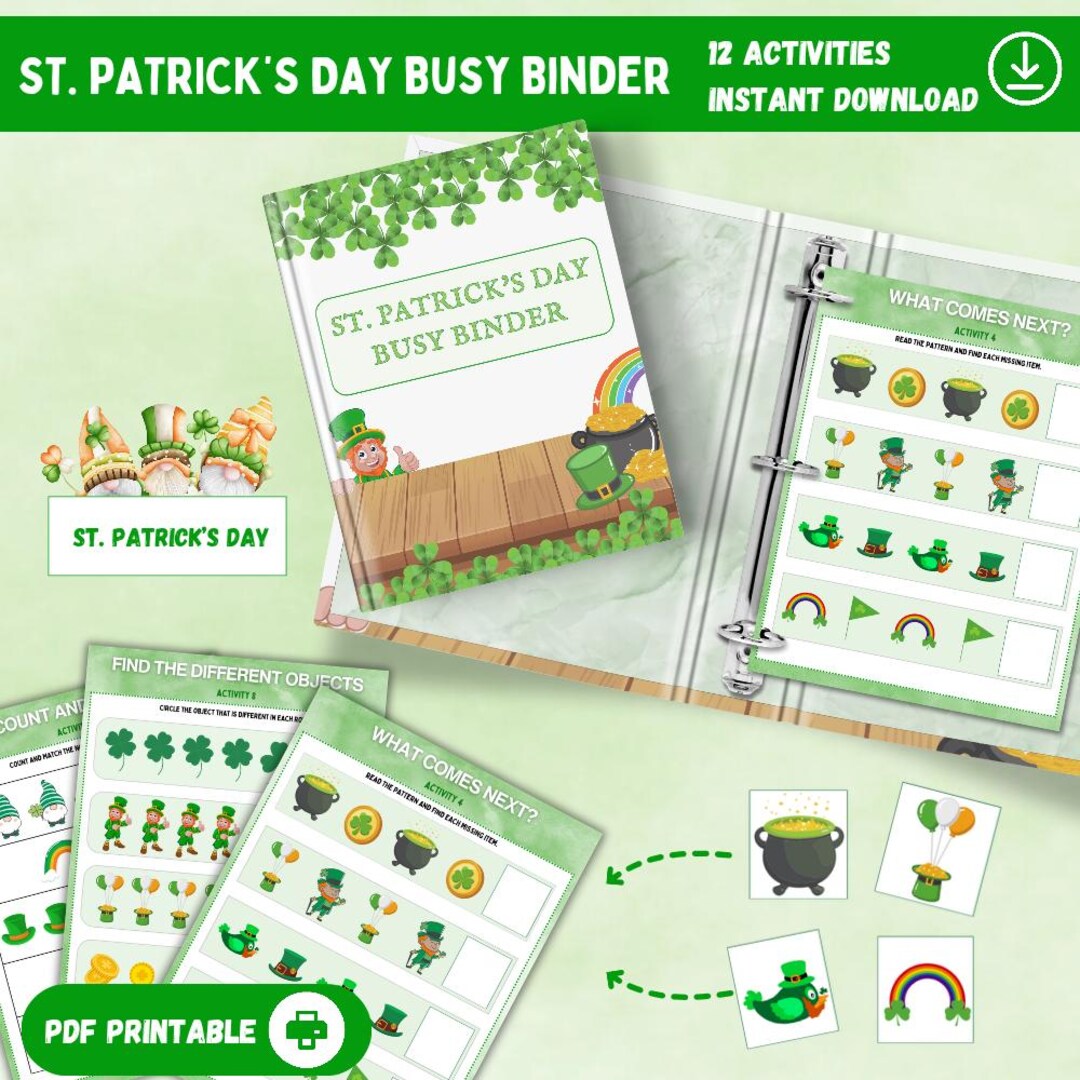 St. Patrick's Day Busy Binder | 12 Preschool Learning Activities (PDF ...