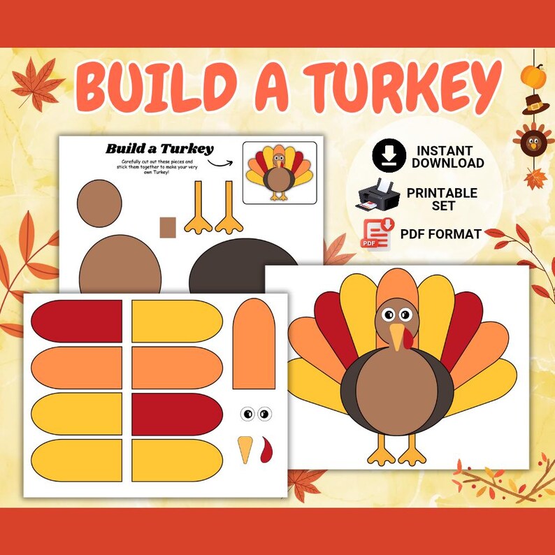 Build a 3D Turkey Craft | Thanksgiving Cut and Paste Activity, Fall ...