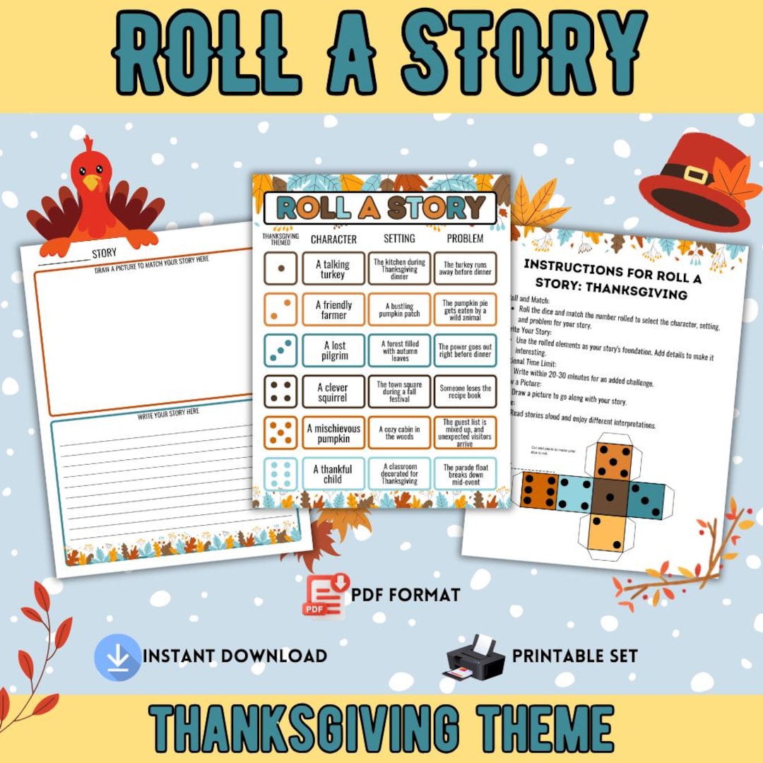 Thanksgiving Roll a Story Dice Game | Creative Writing Prompt (PDF) - Etsy