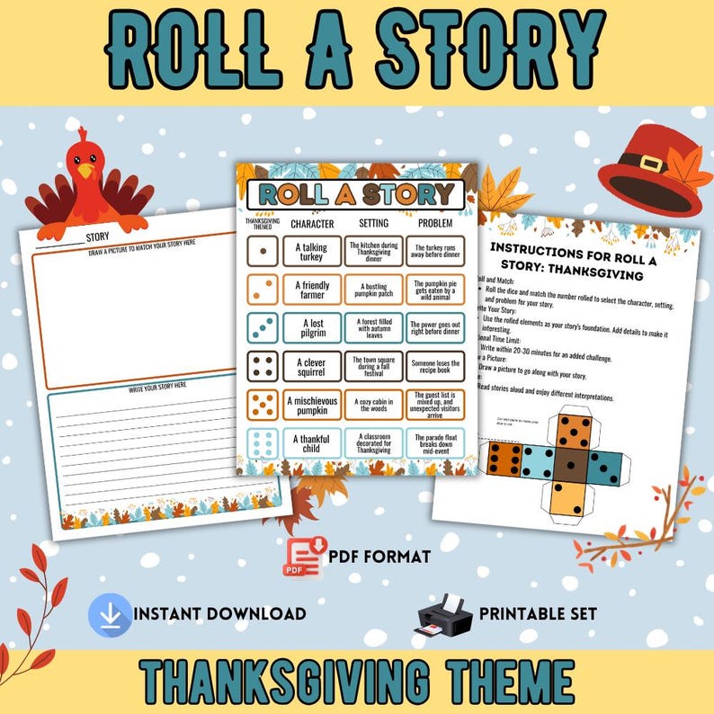 Thanksgiving Roll a Story Dice Game | Creative Writing Prompt (PDF) - Etsy