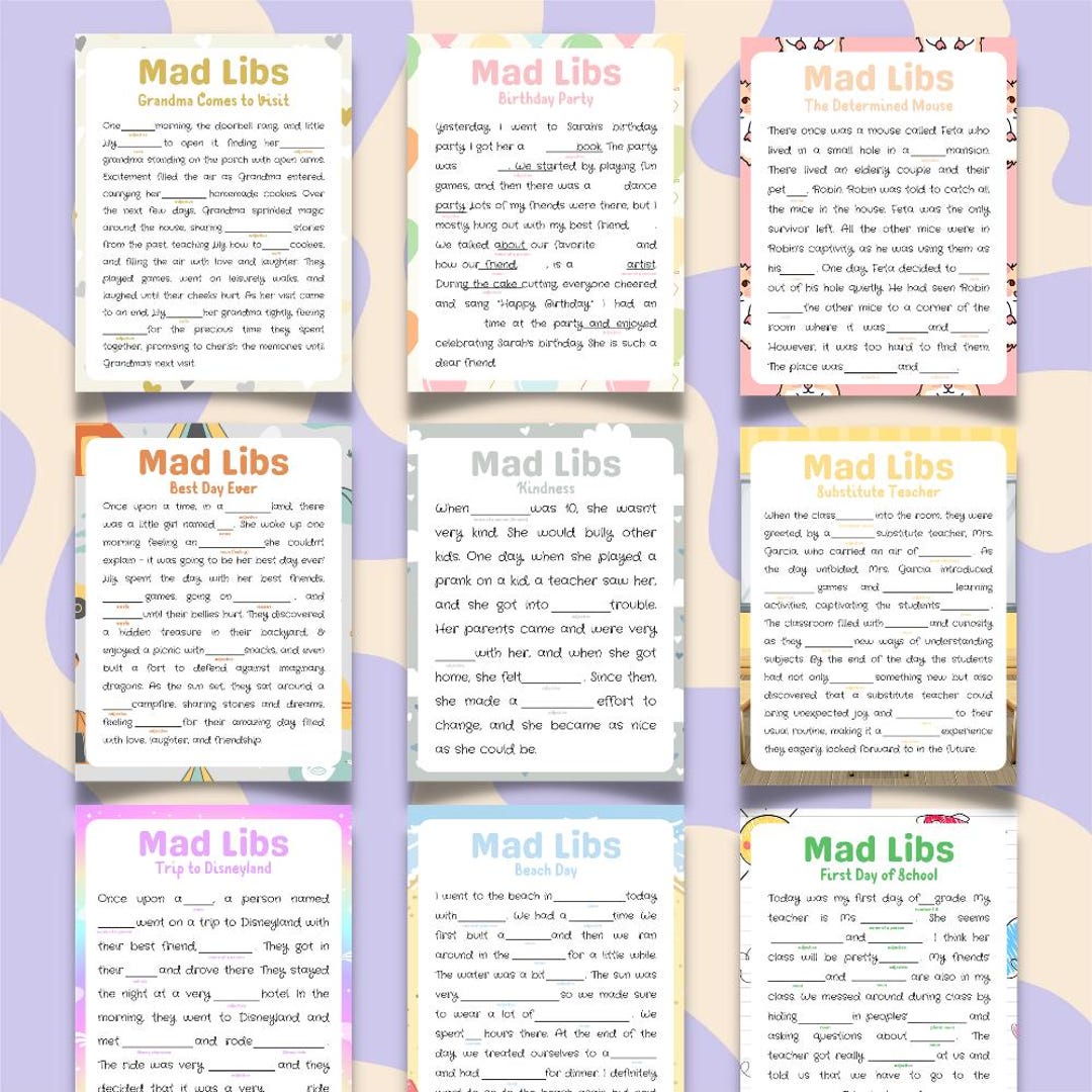 Mad Libs Printable Kids Activity | Funny Fill-in-the-blank Stories (10 ...