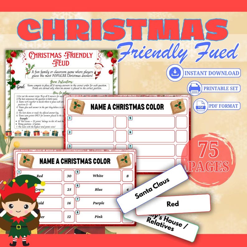 Christmas Family Feud Printable Game – 75 Pages, 37 Survey Questions ...