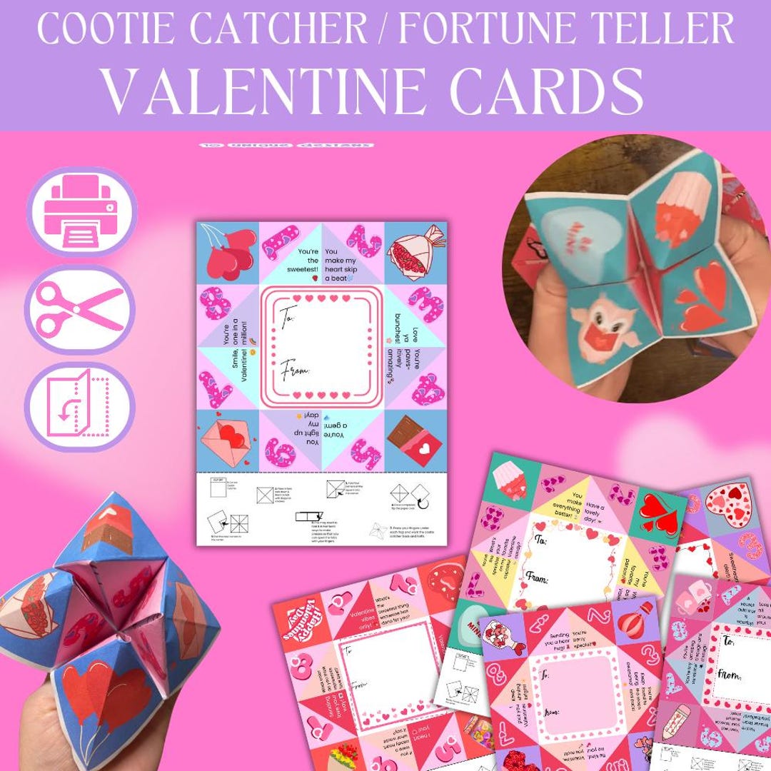 Valentine Cootie Catcher Printable | Fortune Teller Valentine Cards ...