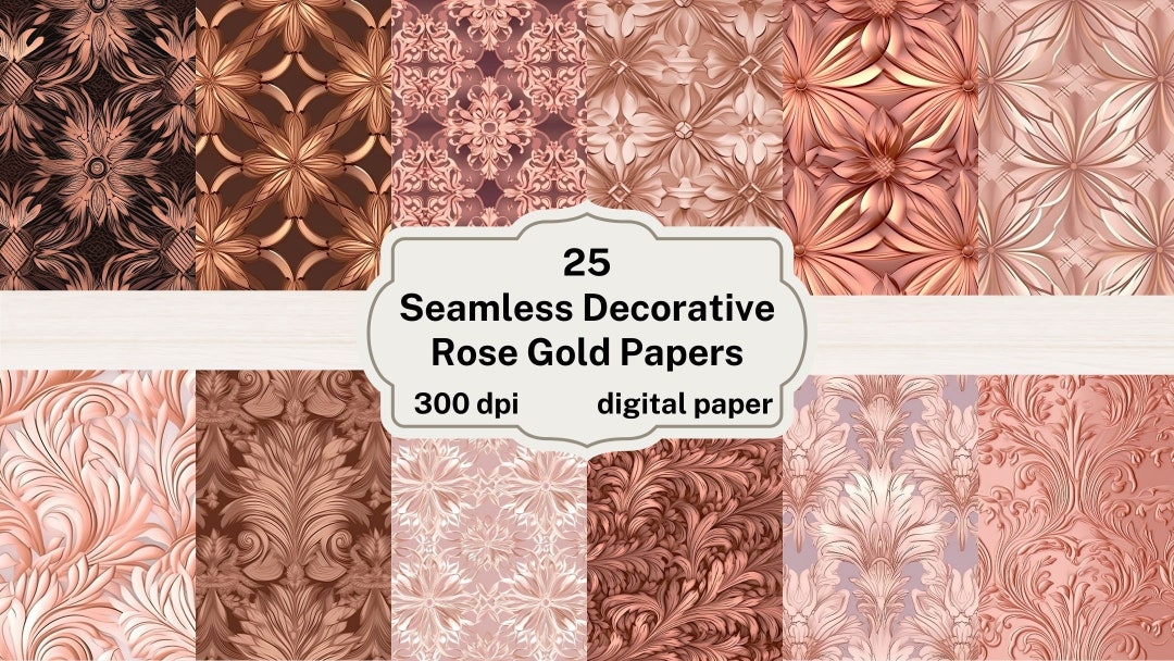 Decorative Rose Gold Digital Paper, Seamless Pattern Backgrounds ...