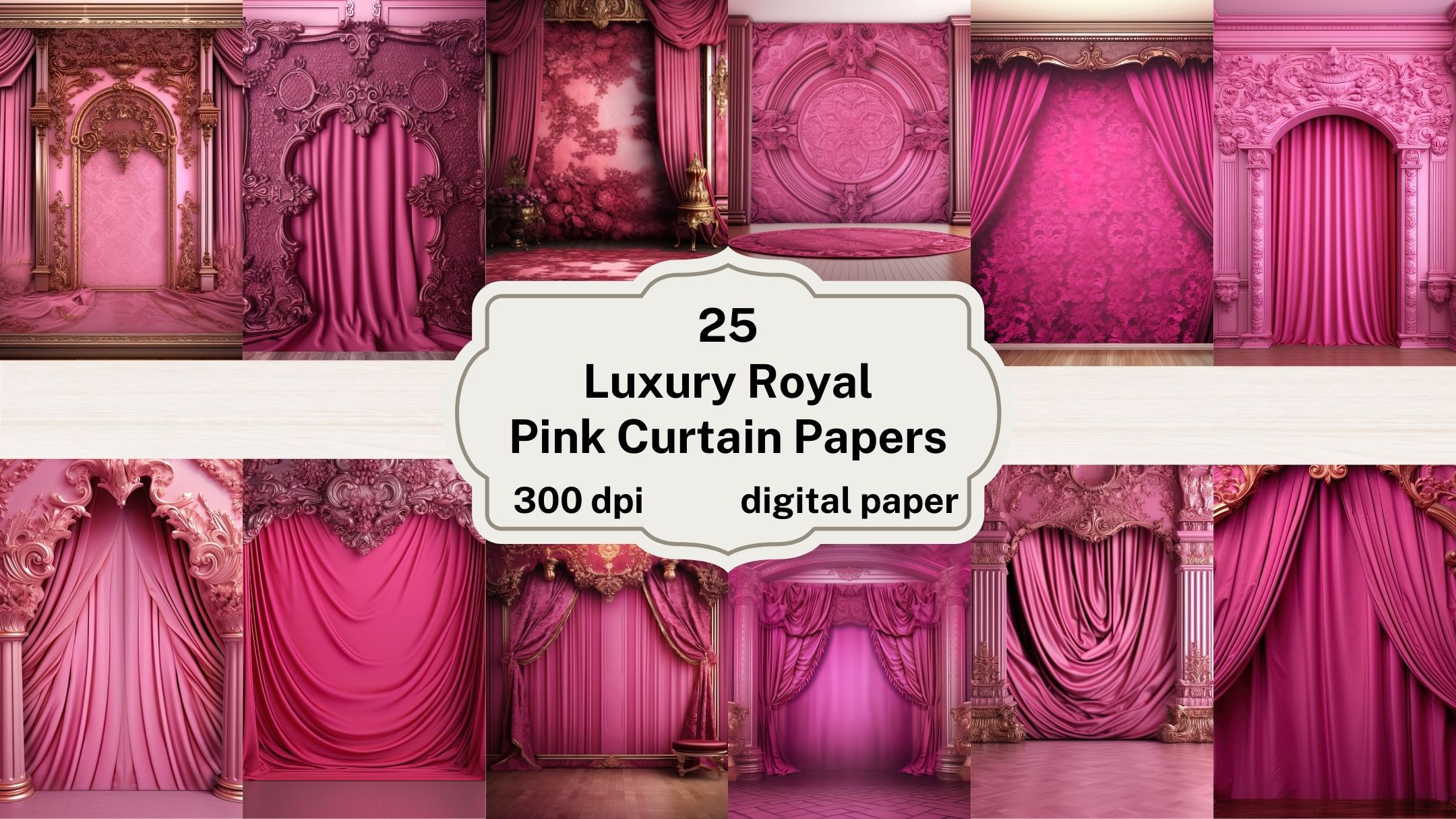 Luxury Royal Pink Digital Paper Pink Ornate Curtain - Etsy