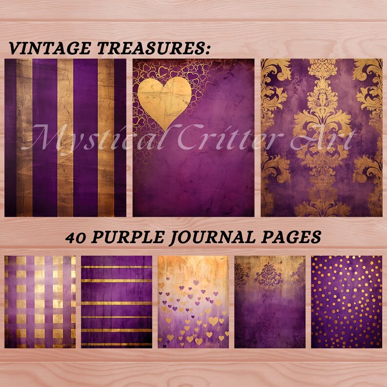 Printable Purple Paper: Damask Stripes Dots Hearts - Etsy