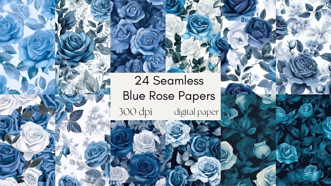 Blue Floral Digital Paper, Seamless Pattern Blue Rose Background ...