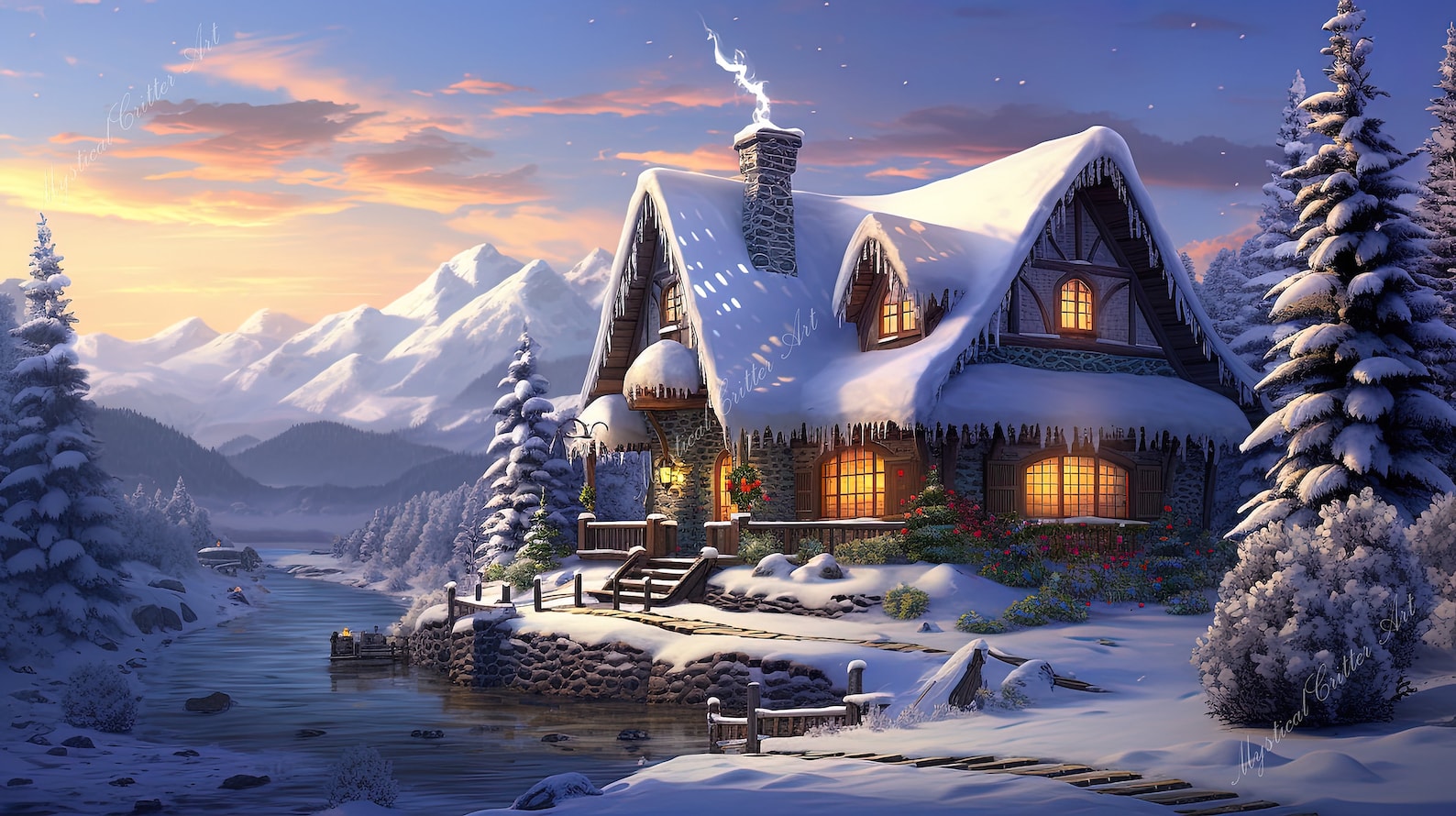 Christmas Cottage Desktop Wallpapers, Festive Computer Backgrounds for ...