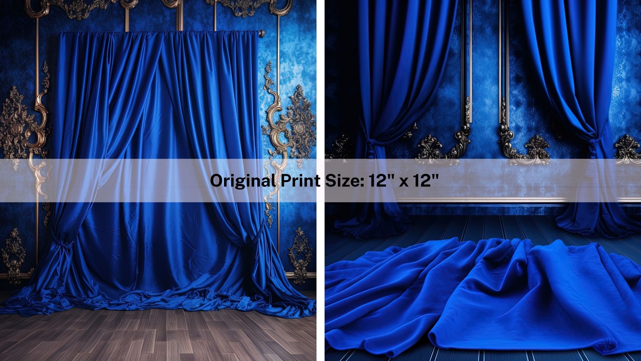 Luxury Royal Blue Digital Paper Blue and Gold Ornate Curtain - Etsy