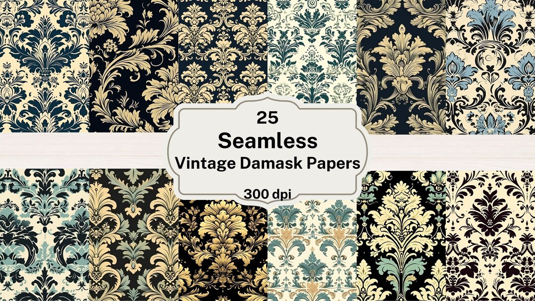 Vintage Damask Digital Paper, Seamless Pattern Backgrounds Printable ...