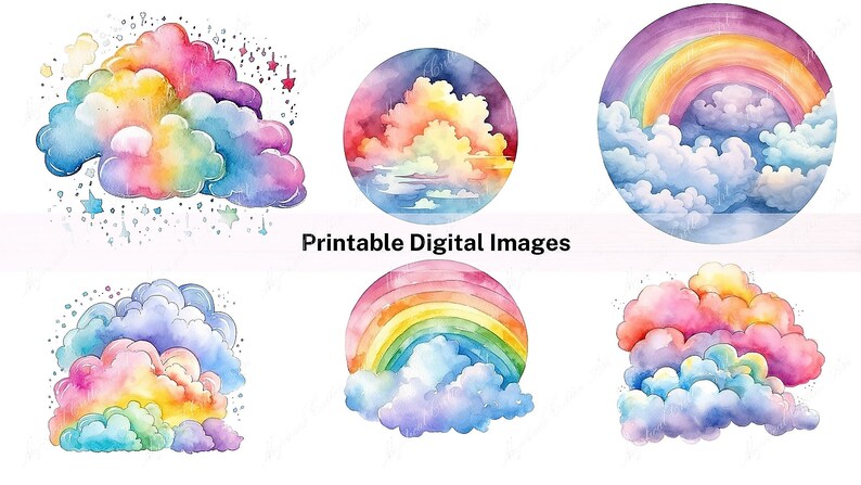 Watercolor Rainbow Cloud Clipart Watercolor Texture Rainbow - Etsy
