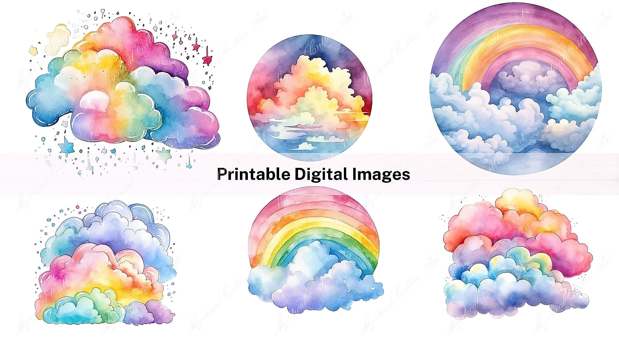 Watercolor Rainbow Cloud Clipart Watercolor Texture Rainbow - Etsy