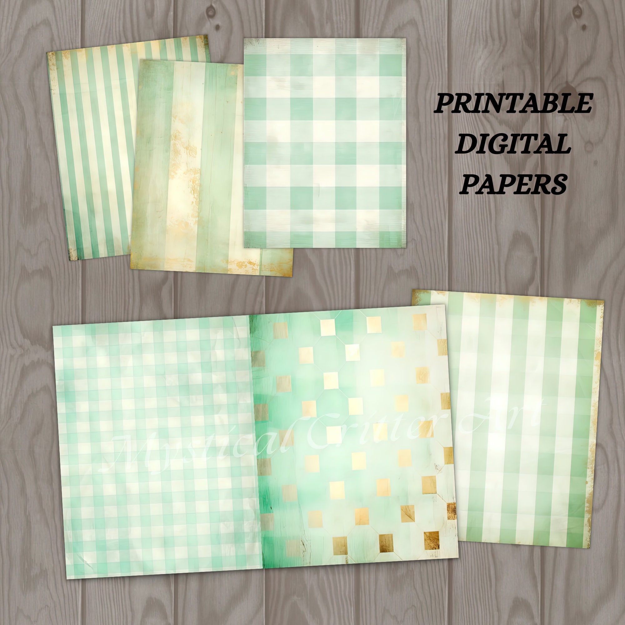 Printable Green Paper: Damask, Stripes, Dots, Hearts, Distressed ...