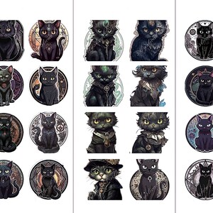 Black Cat Stickers, Cute Stickers Black Cat PNG Printable Digital ...