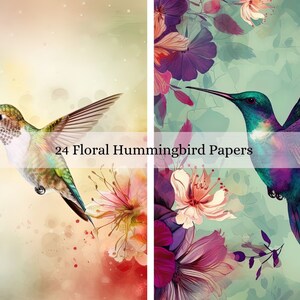 Floral Hummingbird Digital Paper, Printable Hummingbird Scrapbook Paper ...