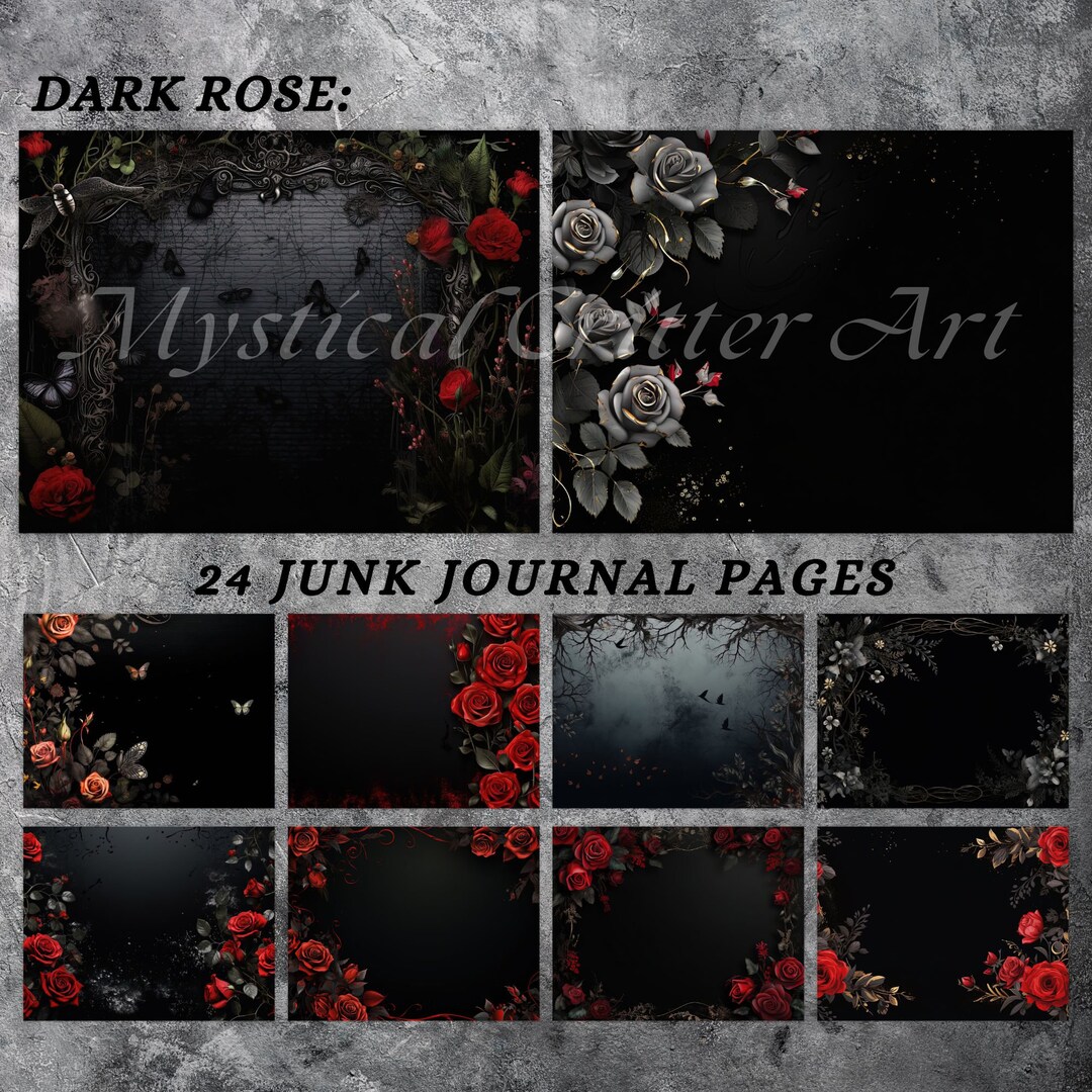 Dark Rose Junk Journal Papers, Vintage Floral Download for Scrapbooking ...