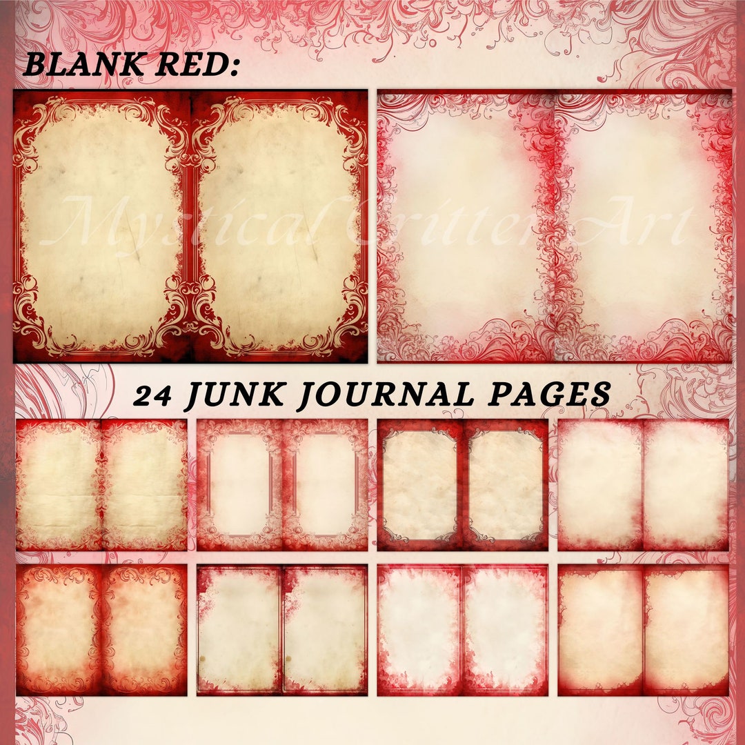 Blank Red Journal Paper, Printable Junk Journal Pages 11x8.5 Inch ...