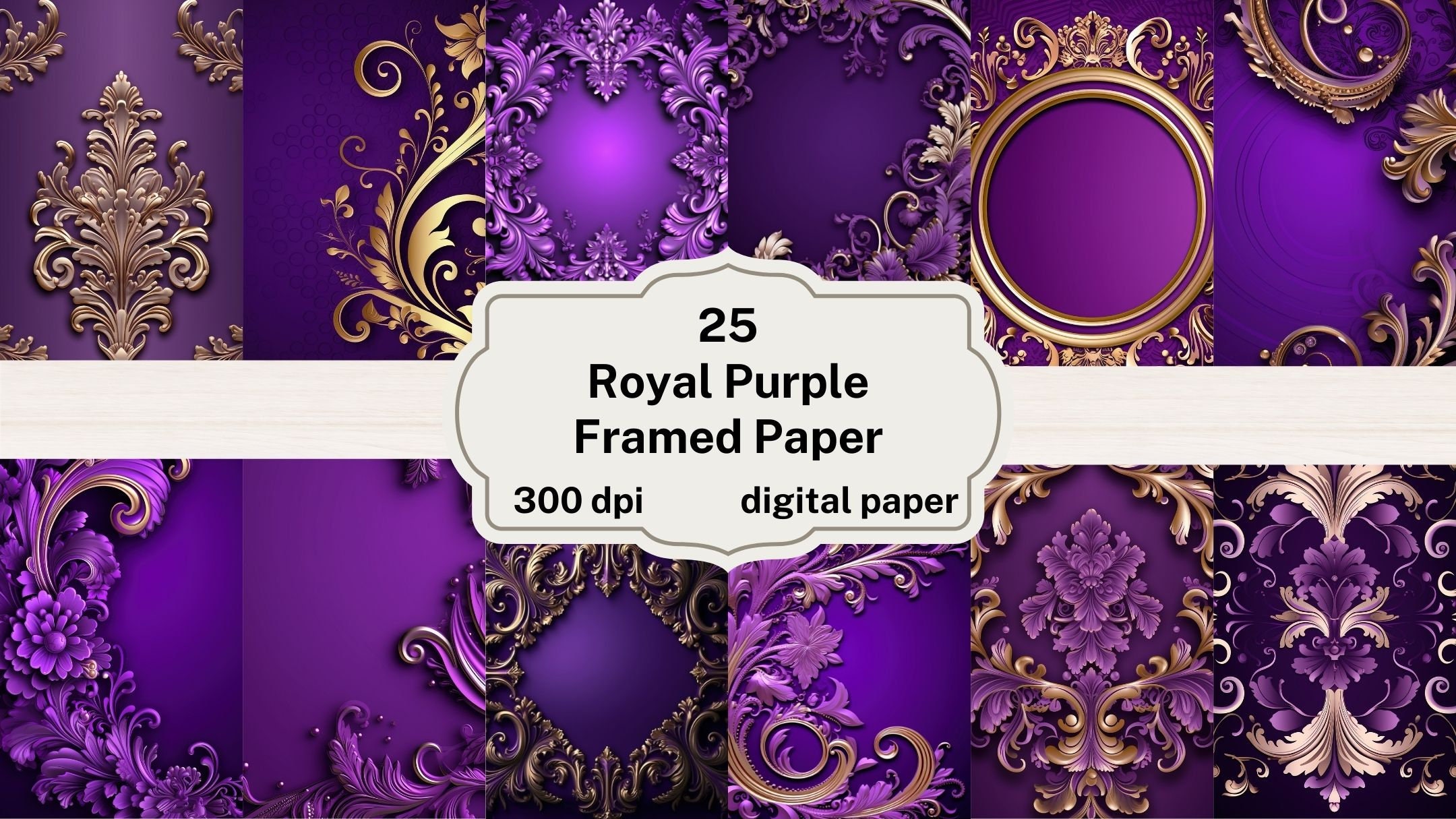 Royal Purple and Gold Frame Digital Paper Gold Ornate Framed - Etsy