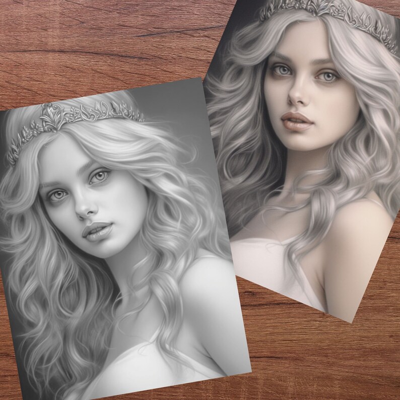Princess Coloring Book 25 Grayscale Fantasy Coloring Pages - Etsy