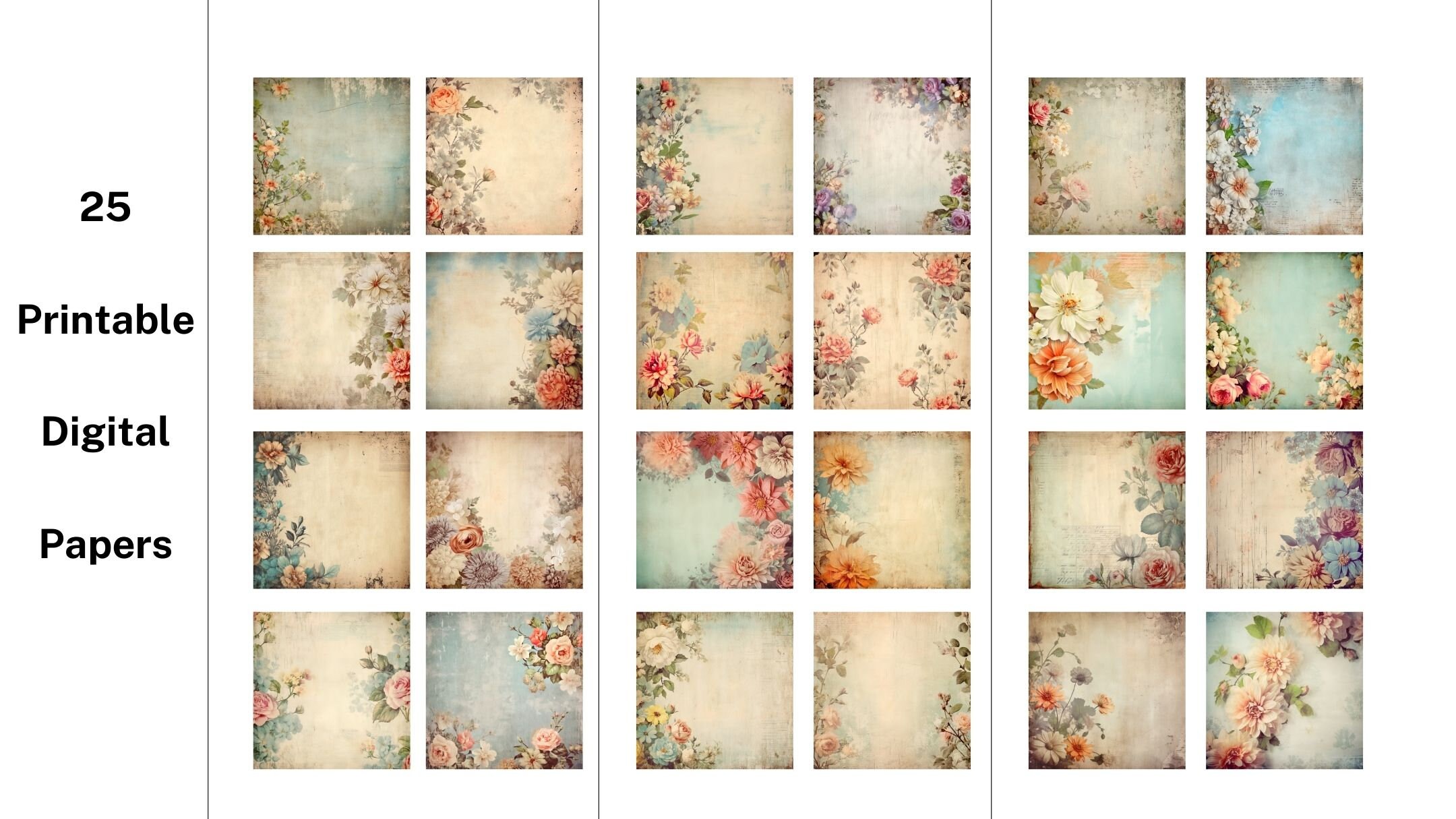 Vintage Shabby Floral Digital Paper Shabby Flower Paper - Etsy