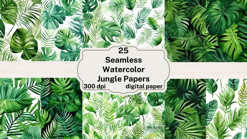 Watercolor Jungle Digital Paper Seamless Pattern Backgrounds - Etsy