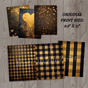 Printable Black and Gold Paper: Damask, Stripes, Dots, Hearts ...