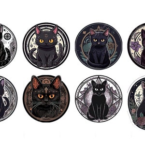 Black Cat Stickers, Cute Stickers Black Cat PNG Printable Digital ...