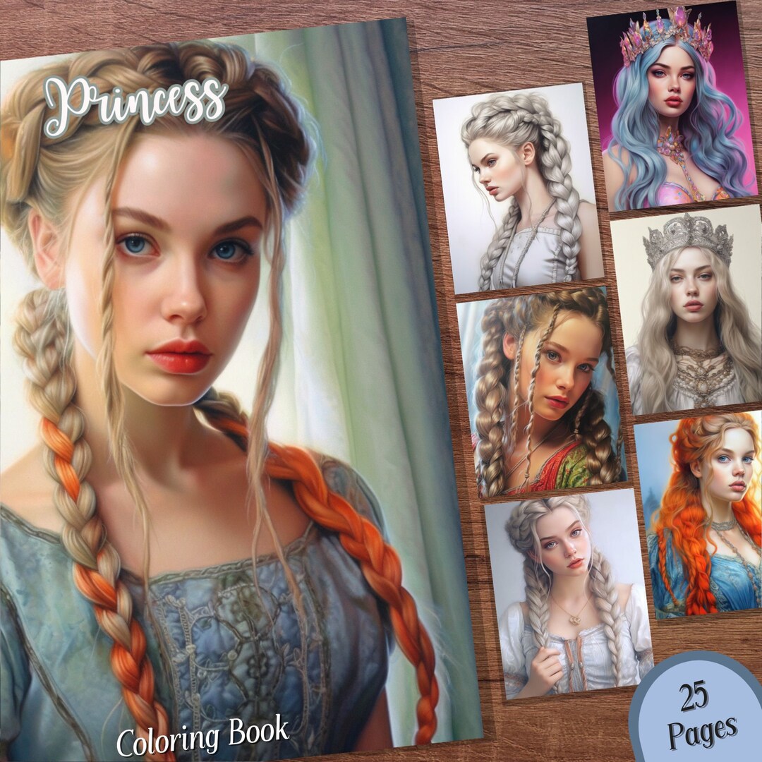 Princess Coloring Book, 25 Grayscale Fantasy Coloring Pages for Adults ...