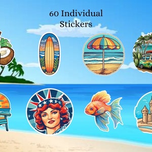 60 PNG Beach Stickers Pack - Printable Summer Stickers Digital Download ...