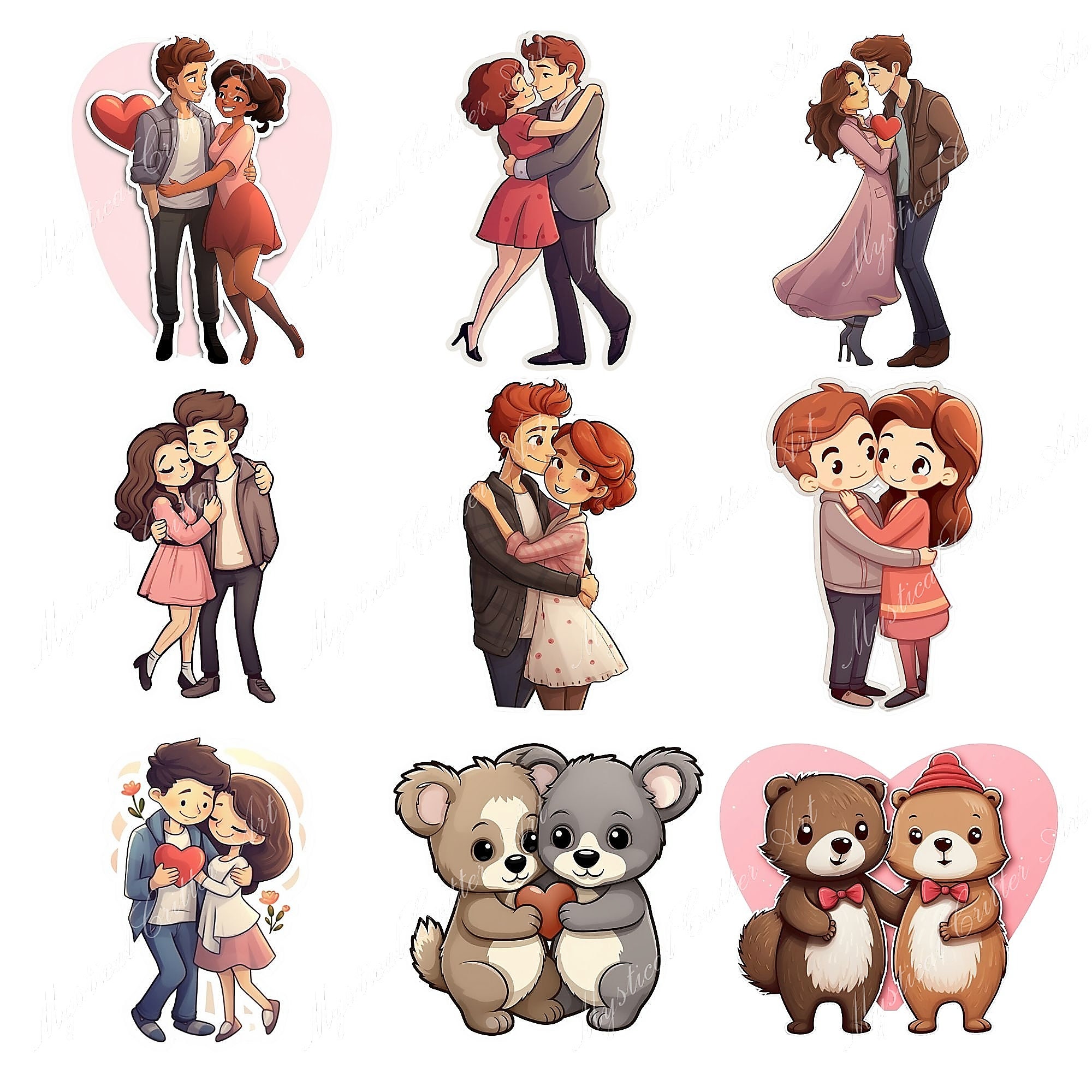 Sweet Love Cute Couple Sticker Set PNG Images for Instant Download - Etsy