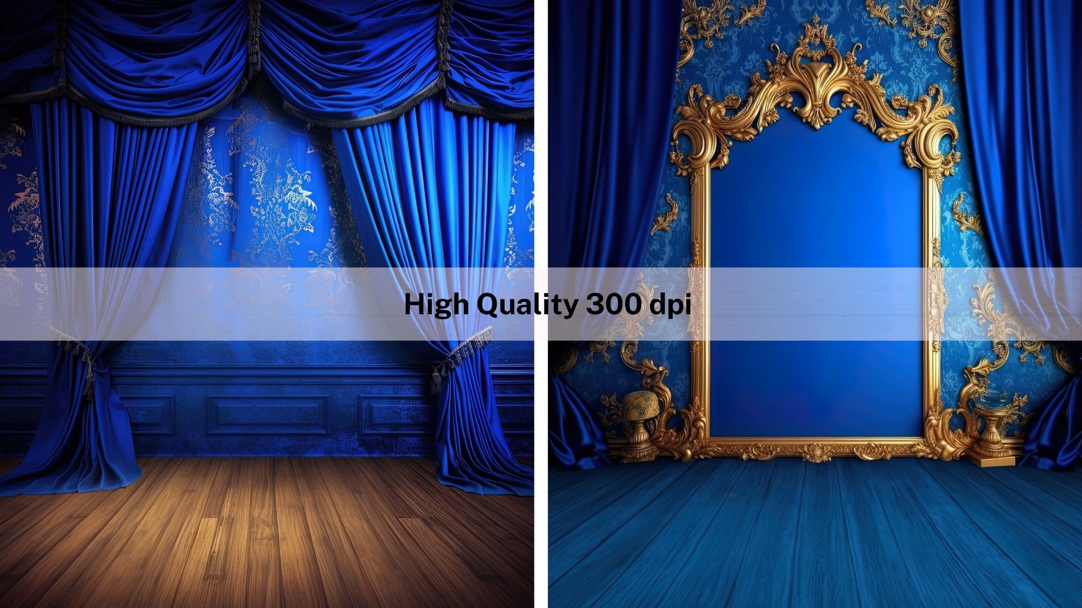 Luxury Royal Blue Digital Paper Blue and Gold Ornate Curtain - Etsy