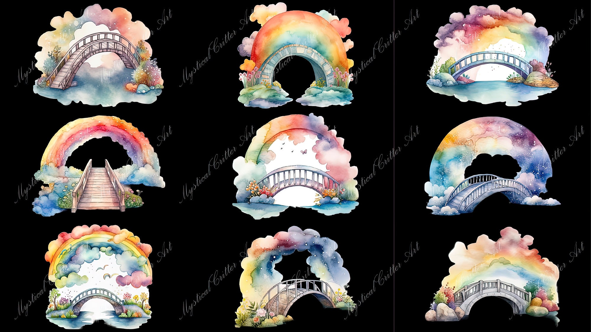 Watercolor Rainbow Bridge Clipart, Bridge Clip Art Instant Download for ...