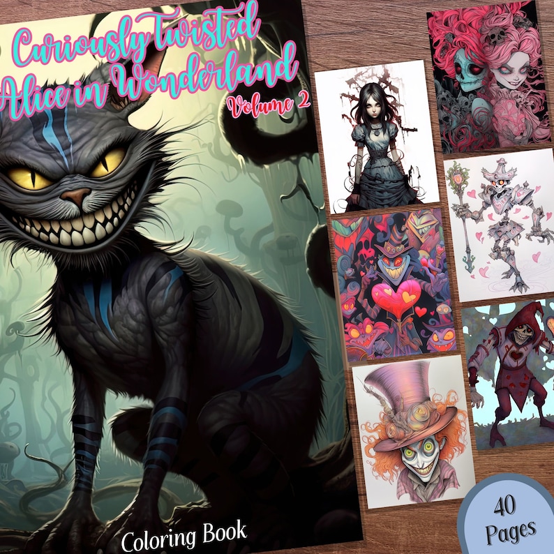 Curiously Twisted Alice in Wonderland Coloring Book Vol. 2 40 Grayscale ...