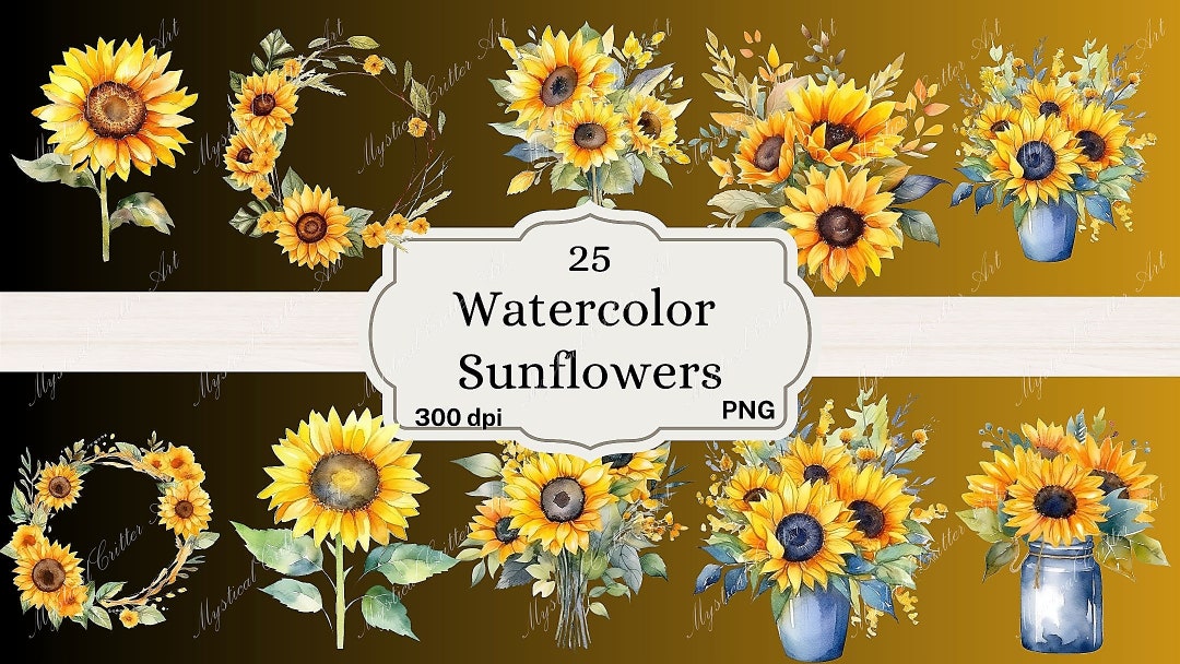 Watercolor Sunflower Clipart, Fall Sunflower Floral Bouquets in PNG ...