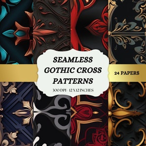 Gothic Cross Digital Paper, Seamless Gothic Cross Pattern Backgrounds ...
