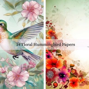 Floral Hummingbird Digital Paper, Printable Hummingbird Scrapbook Paper ...