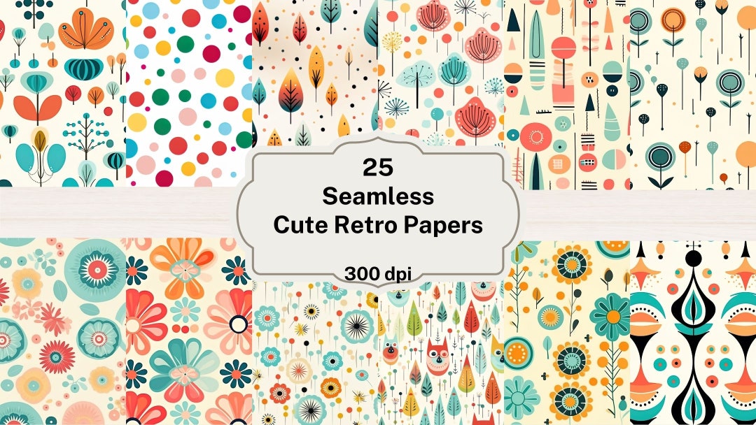 Cute Retro Digital Paper, Seamless Pattern Backgrounds Printable ...